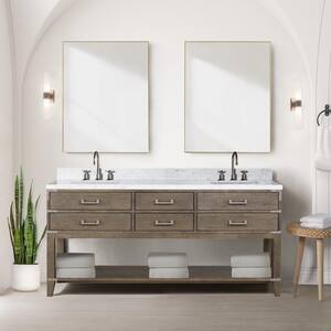 Lexora Fossa 72 in W x 22 in D Grey Oak Double Bath Vanity and Carrara ...
