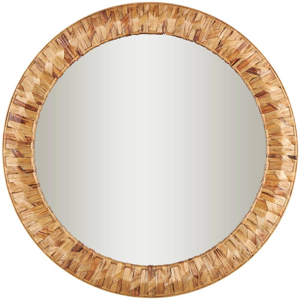 Litton Lane 36 in. x 36 in. Handmade Woven Round Framed Brown Wall ...