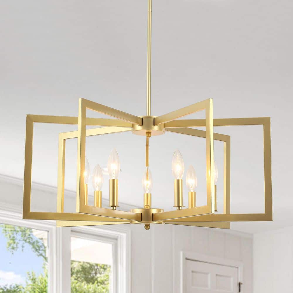 LWYTJO 7-Light 25.6 in. Gold Modren Candle-Style Square / Rectangle ...