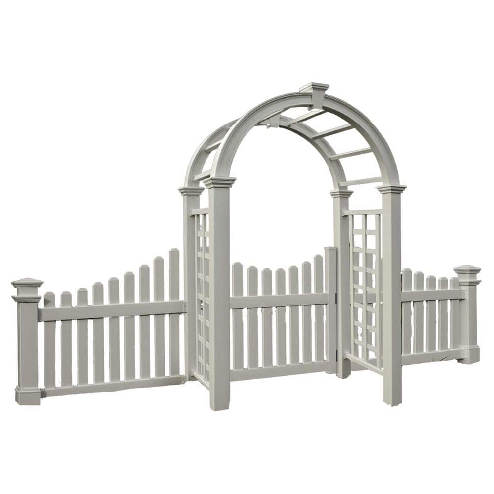 VITA 94 in. x 30 in. Vinyl, Nantucket Deluxe Arbor with Gate and Wings ...