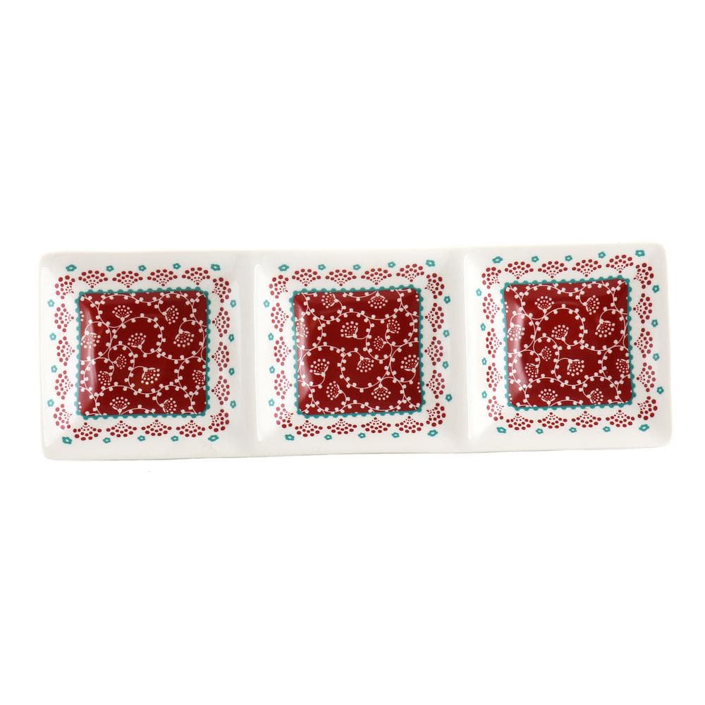 Gibson Home 13.5 in. Ceramic Rectangular 3-Section Tray in Red ...