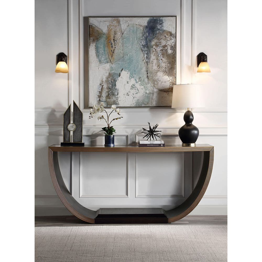 Acme Furniture Maceo 70 in. Black and Gold Half-Moon Wood Console Table AC01924 - The Home Depot