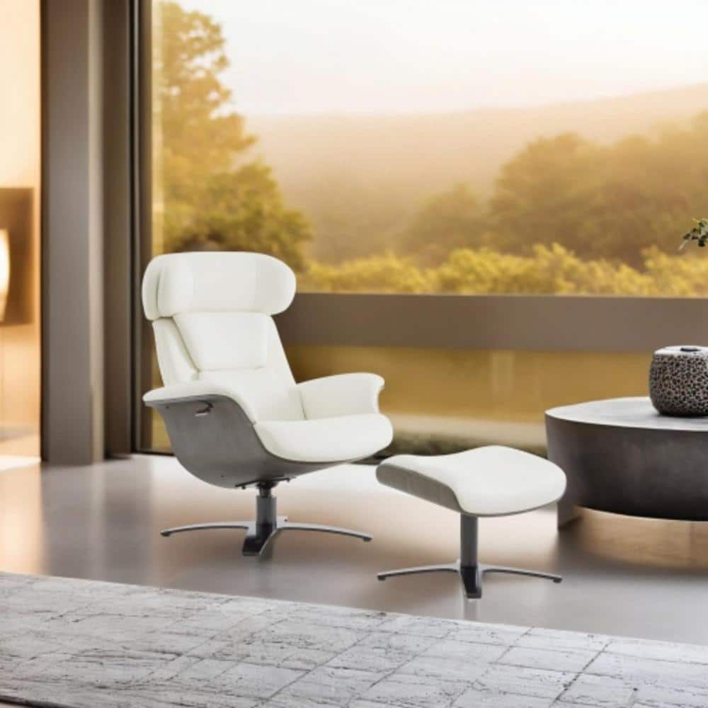 Spruce & Spring Theo Genuine Leather Recliner Swivel Chair with Ottoman ...