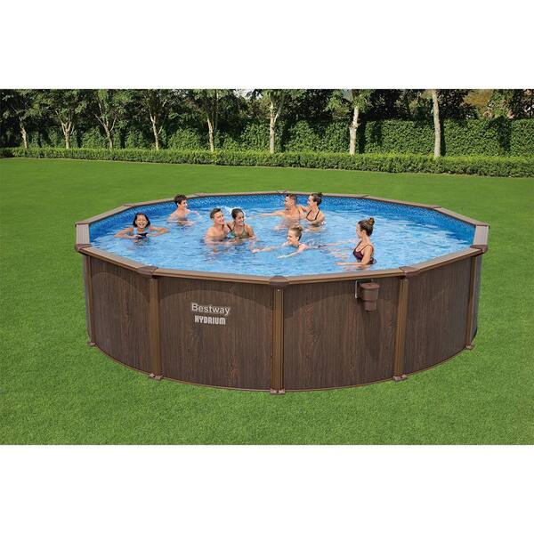 Bestway Hydrium 18 ft. x 52 in. Round Steel Wall Above Ground Swimming ... Bestway Hydrium 18 ft. x 52 in. Round Steel Wall Above Ground Swimming ...