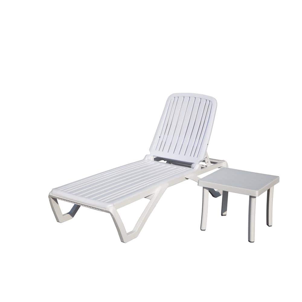 Plastic Outdoor Chaise Lounge Lounge Chair Adjustable Recliner In Pool Lounger Tanning Lounge Chair with Table White