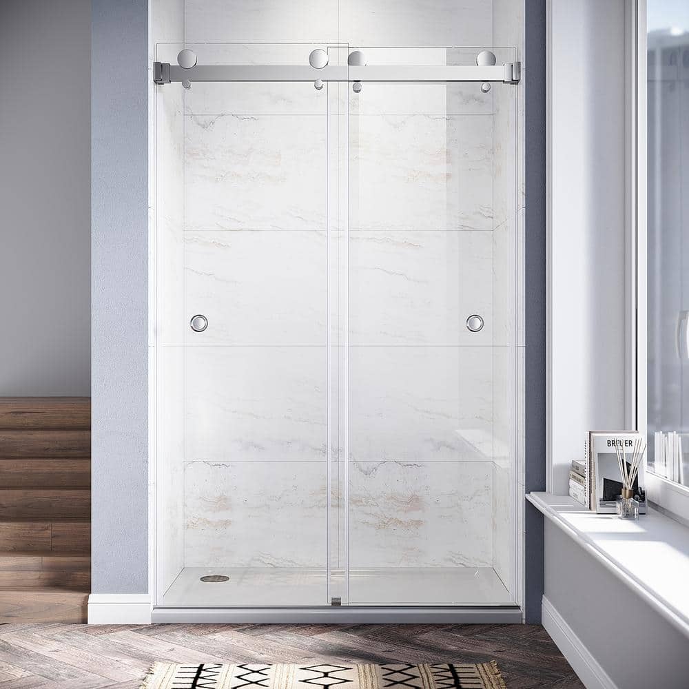 UNIKOO UKD01 46 to 49 in. W x 80 in. H Double Sliding Frameless Shower ...
