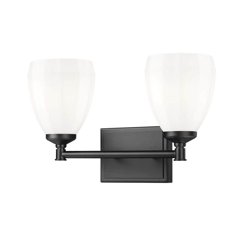 Oren 16 in. 2 Light Matte Black Vanity Light with Matte Opal Glass ...