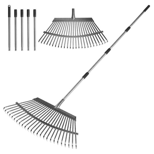 Misopily 72 in. Stainless Steel Handle Metal Rake Tines Lawn Rake Heavy ...