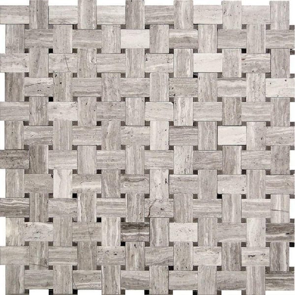 Apollo Tile Wooden Gray 4 in. x 5 in. Basket weave Polished Marble ...