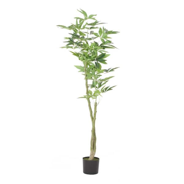 5.25 ft. Artificial Macrocarpa Tree in Plastic Black Pot with Large ...