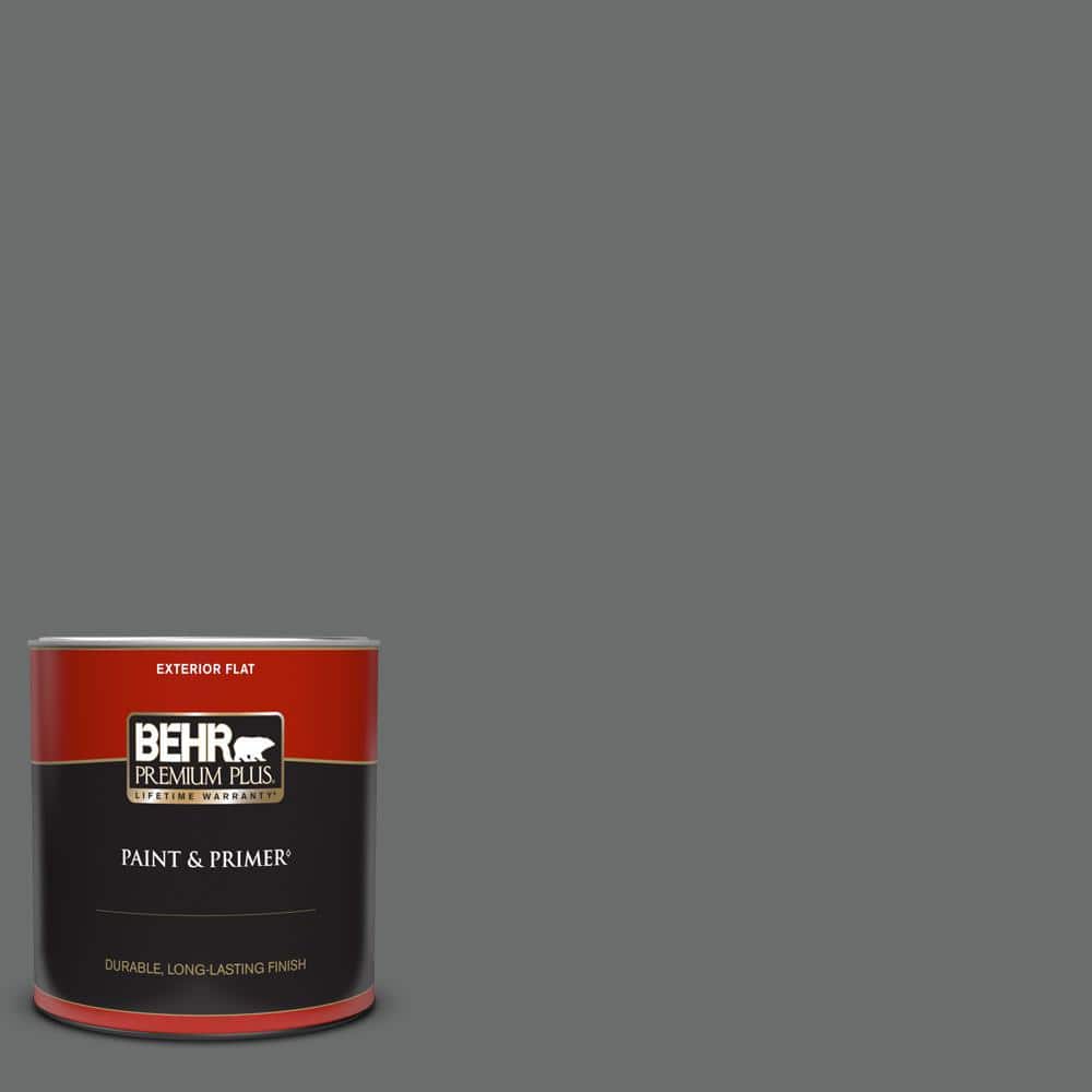 BEHR PREMIUM PLUS 1 qt. #770F-5 Dark Ash Flat Exterior Paint & Primer ...