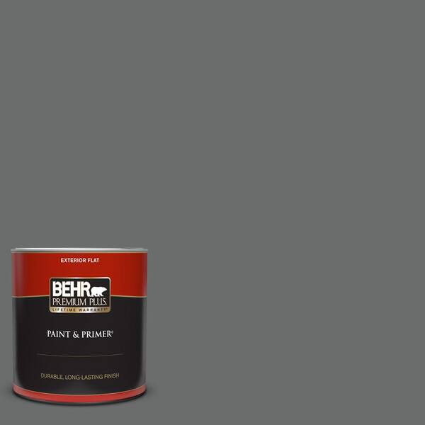 BEHR PREMIUM PLUS 1 qt. #770F-5 Dark Ash Flat Exterior Paint & Primer ...