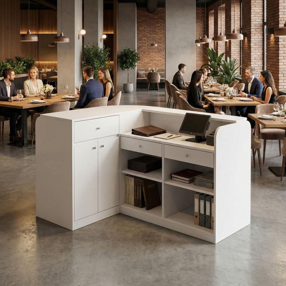 FUFU&GAGA 70.9 in. W L-Shape White Wooden 3-Drawer Commercial Desk ...