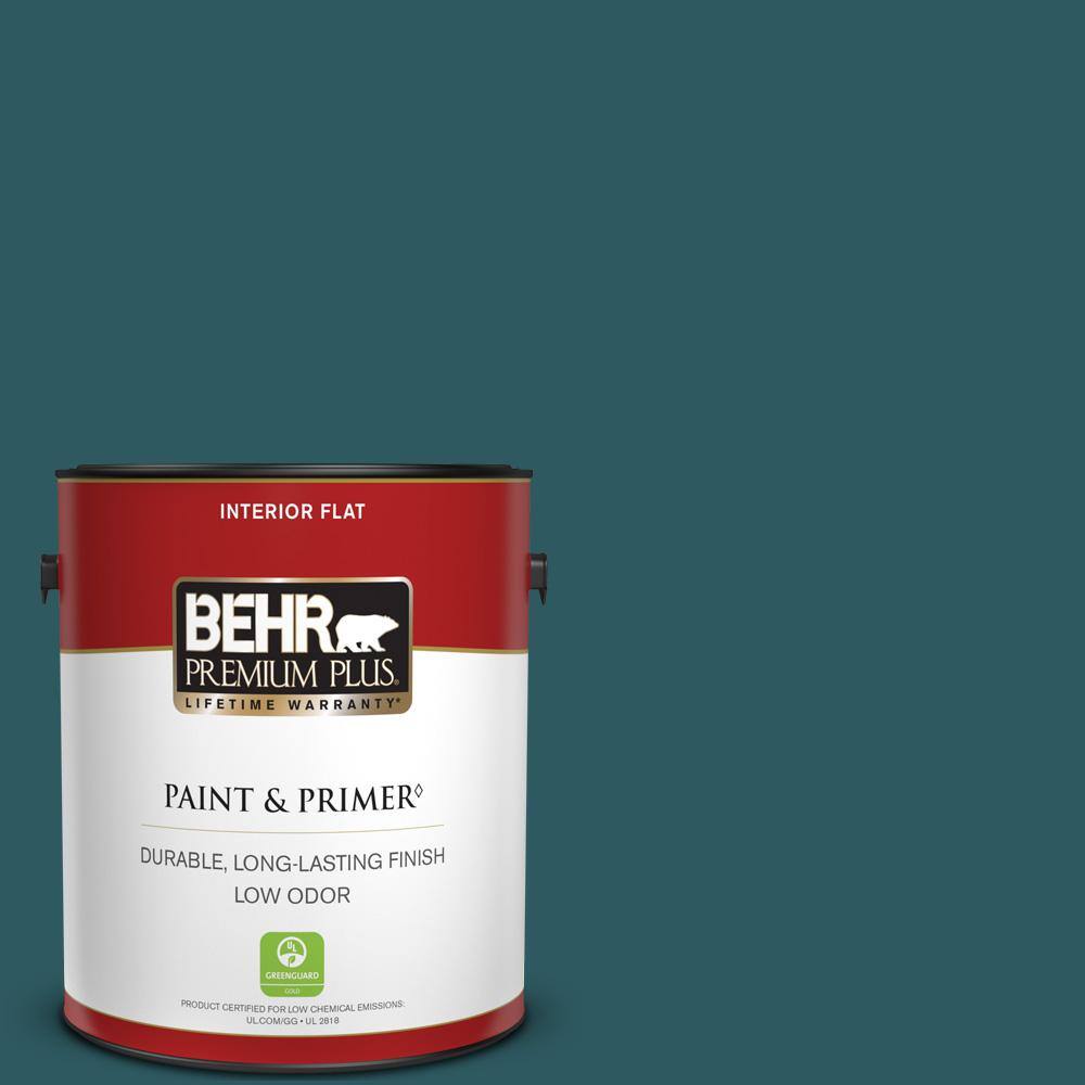 BEHR PREMIUM PLUS 1 gal. #QE-47 Petro Blue Flat Low Odor Interior Paint ...