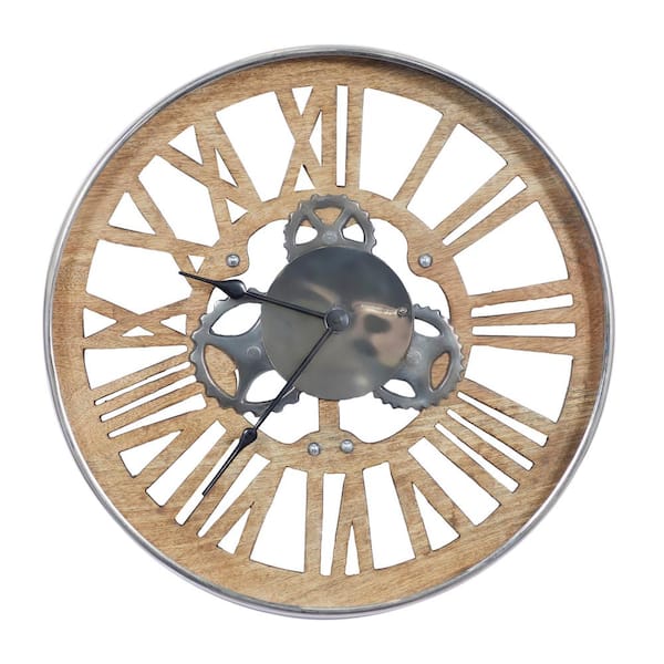 LITTON LANE Silver Stainless Steel Modern Wall Clock 42456 - The Home Depot