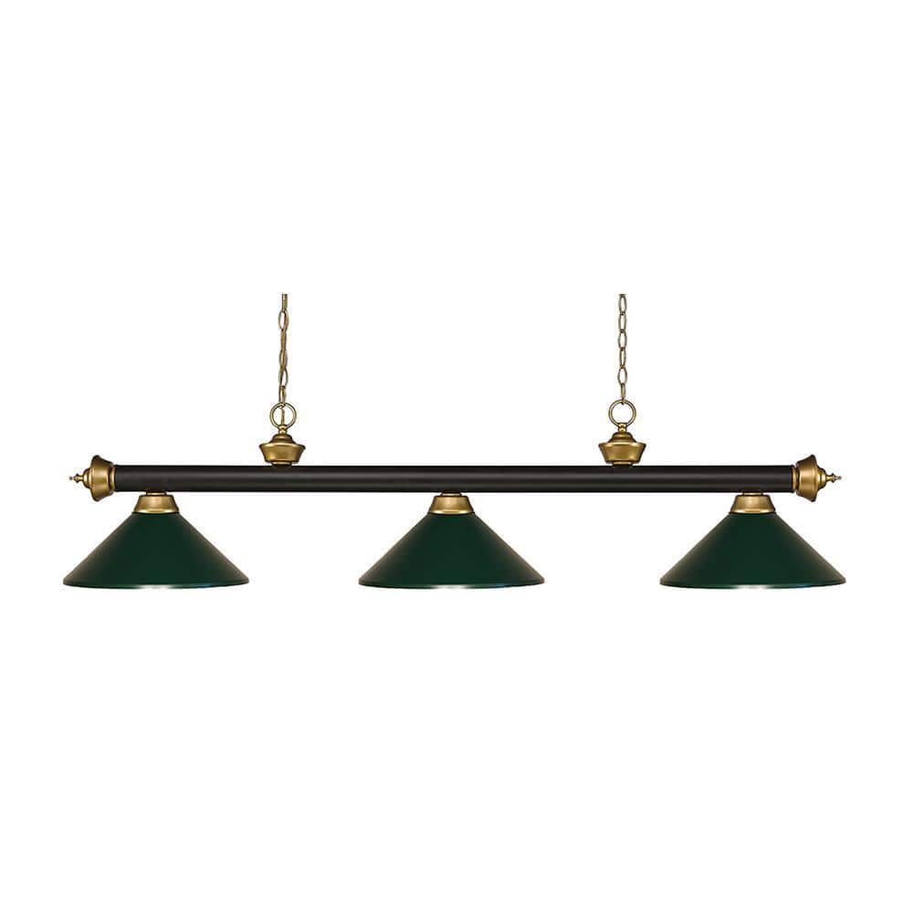 Riviera 3-Light Bronze + Satin Gold + Metal Dark Green Shade Billiard ...