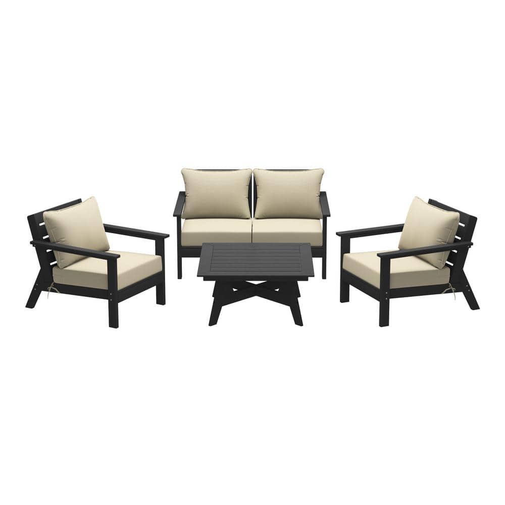 WESTIN OUTDOOR Birchwood Black Arrangeable 5-Piece Outdoor Patio HDPE ...