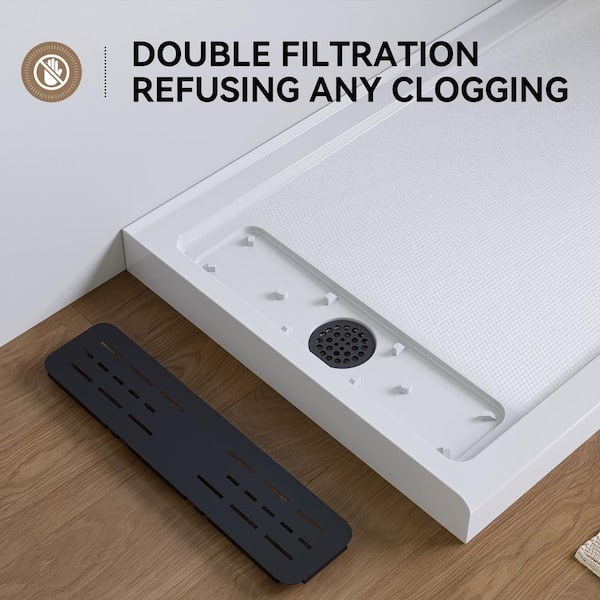 HOROW 60 in. L x 32 in. W Alcove Shower Pan Base with Left Drain BS6032 ...