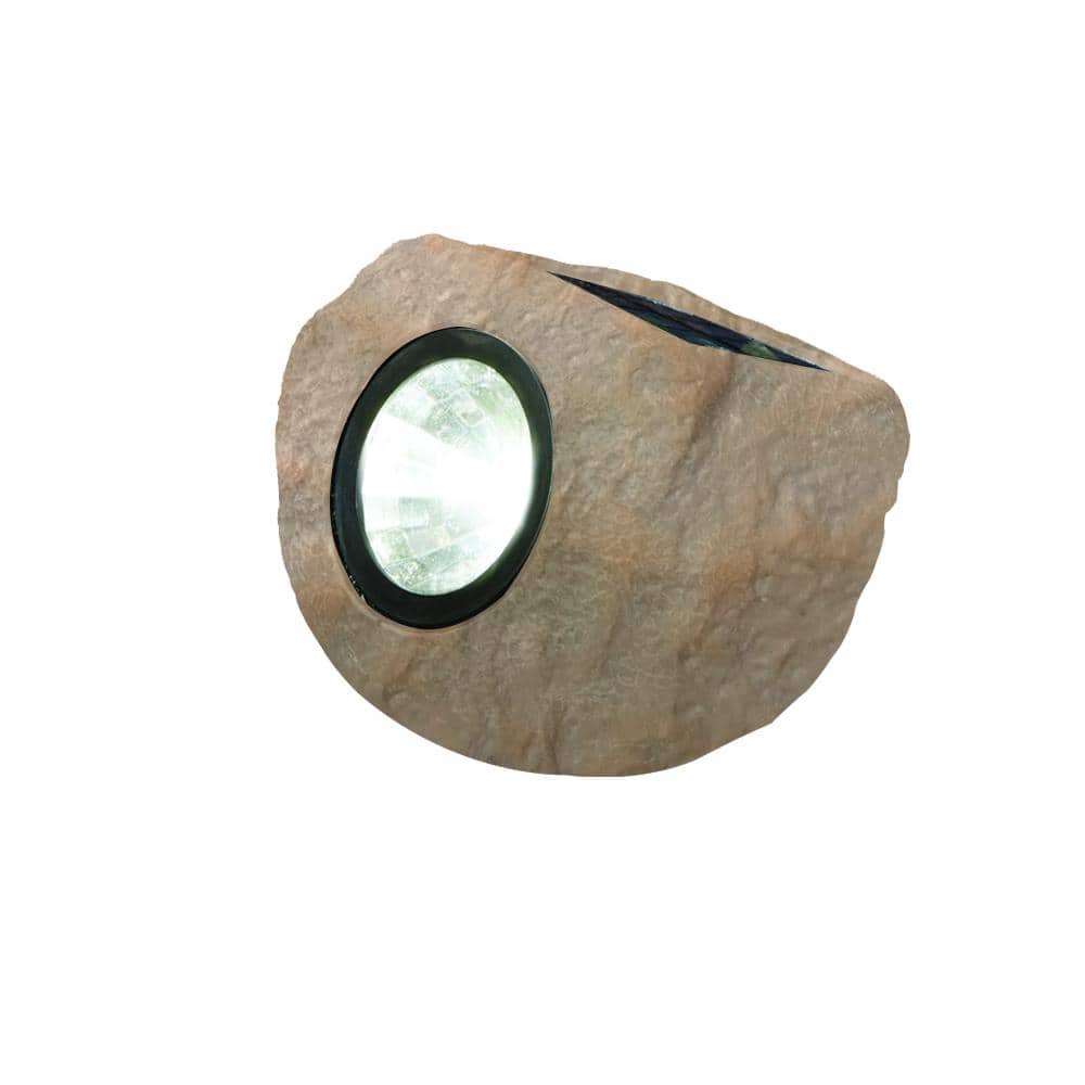 Hampton Bay Sandstone White Faux Rock LED Outdoor Solar Path Light (3 ...