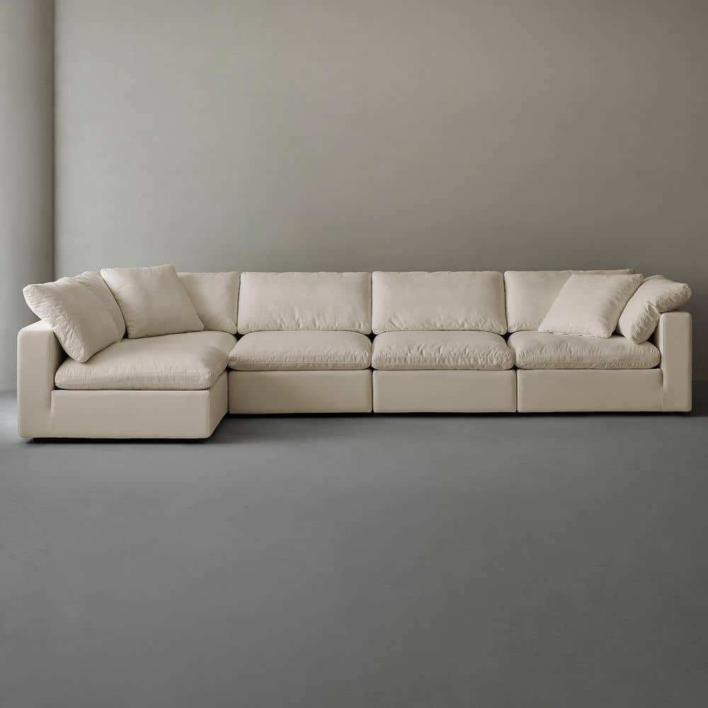 Lesly Modern 193 in. Wide Square Arm Linen Fabric Rectangle Sectional ...