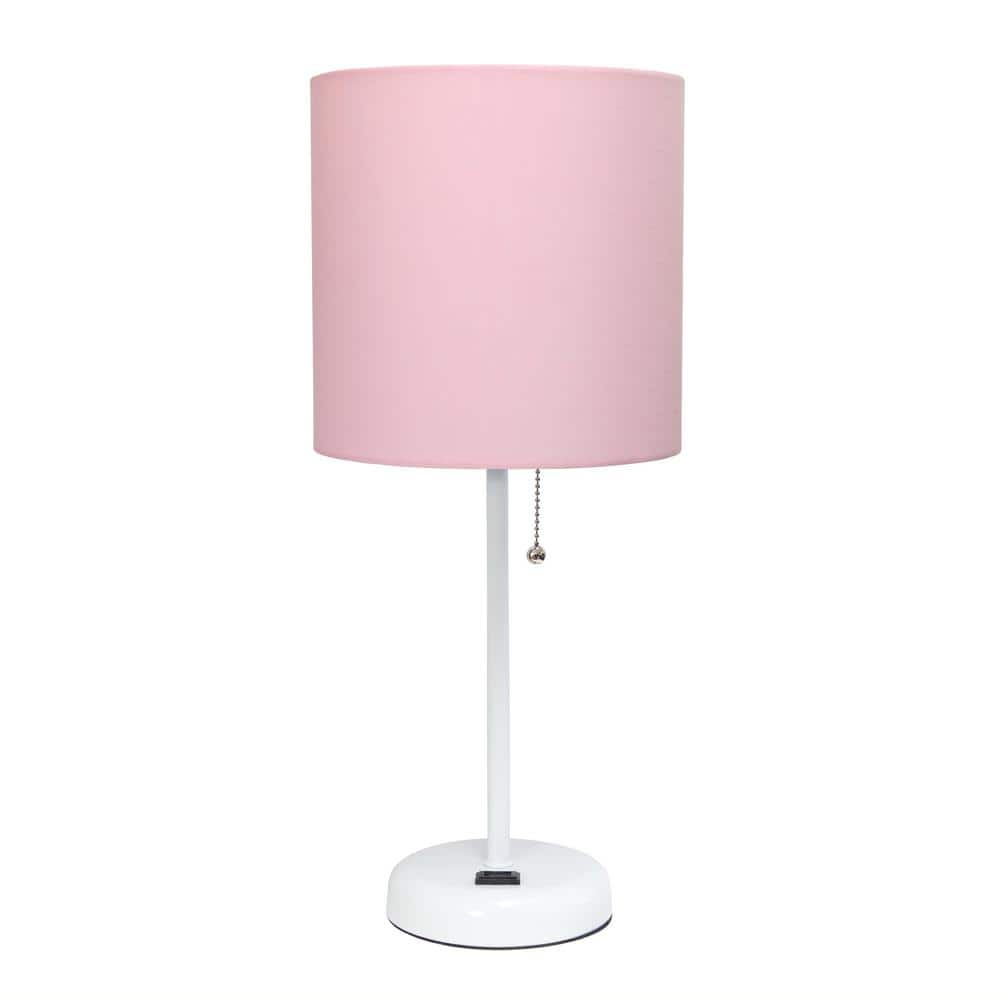 Simple Designs 19.5 in White and Pink Stick Lamp with Charging Outlet ...