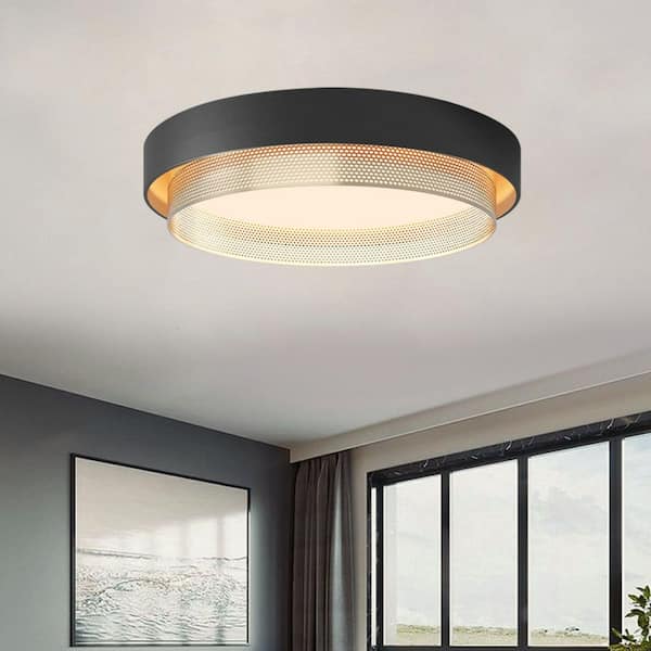 HUOKU Lumin Integrated LED 20 in.W Black Minimalist Dual-Round Flush ...