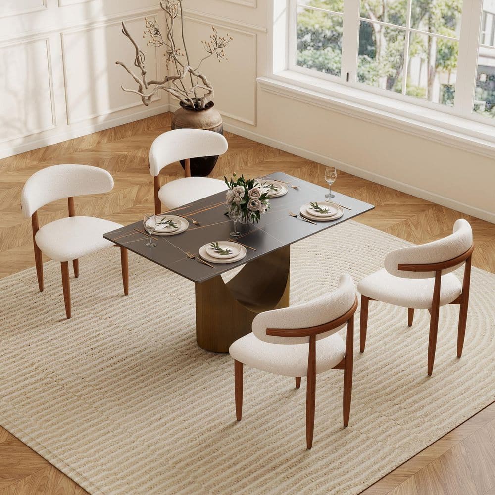 Magic Home 55 in. Black Sintered Stone Tabletop with Pedestal Dining ...