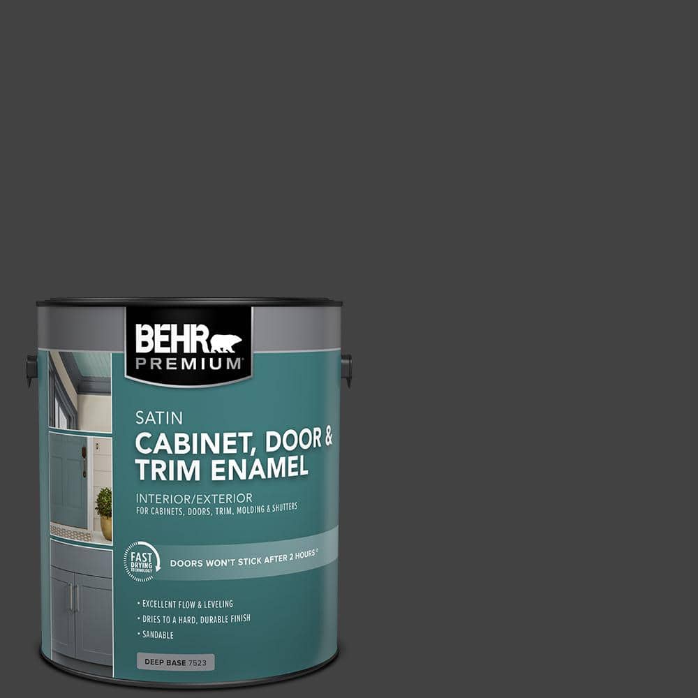 BEHR PREMIUM 1 gal. #PFC-75 Tar Black Satin Enamel Interior/Exterior ...