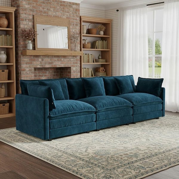 Homy Casa Heat 111.5 in. Track Arm Modern Chenille 3-Seater Sofa with 2 ...