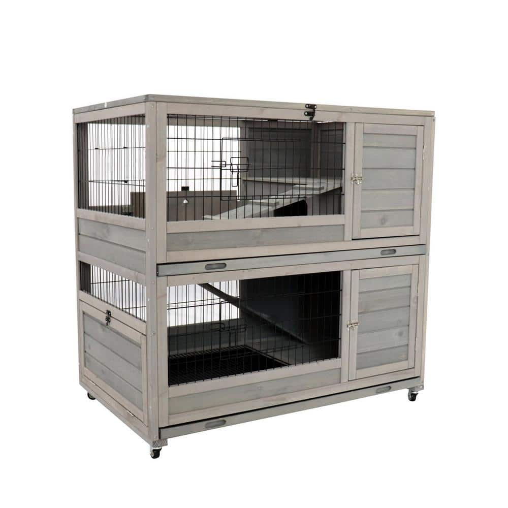 Tunearary 38.6 in. W x 39.4 in. D x 24.4 in. H Double Rabbit Cage ...