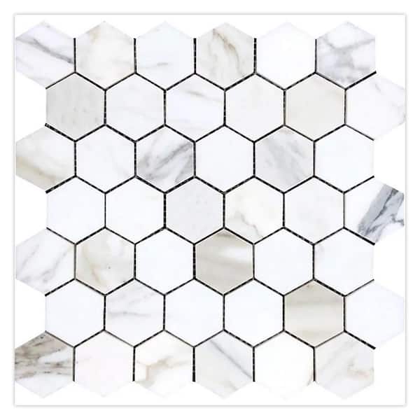 Apollo Tile Serena 4 in. x 5 in. Polished White Gray Marble Mosaic ...