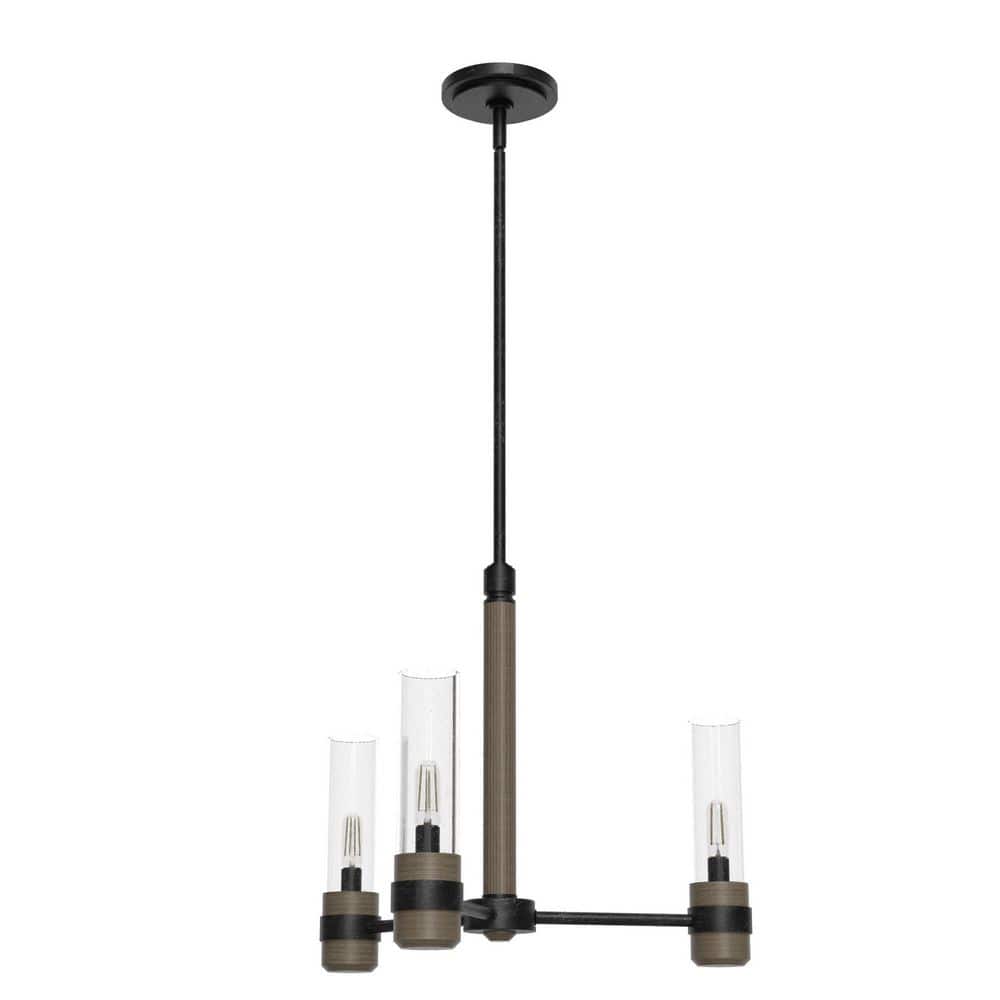 Hunter River Mill 3-Light Rustic Iron Island Chandelier with Clear ...