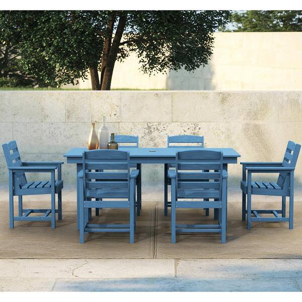 JEAREY HDPE 7-Piece Plastic Rectangle Standard Height Outdoor Dining ...