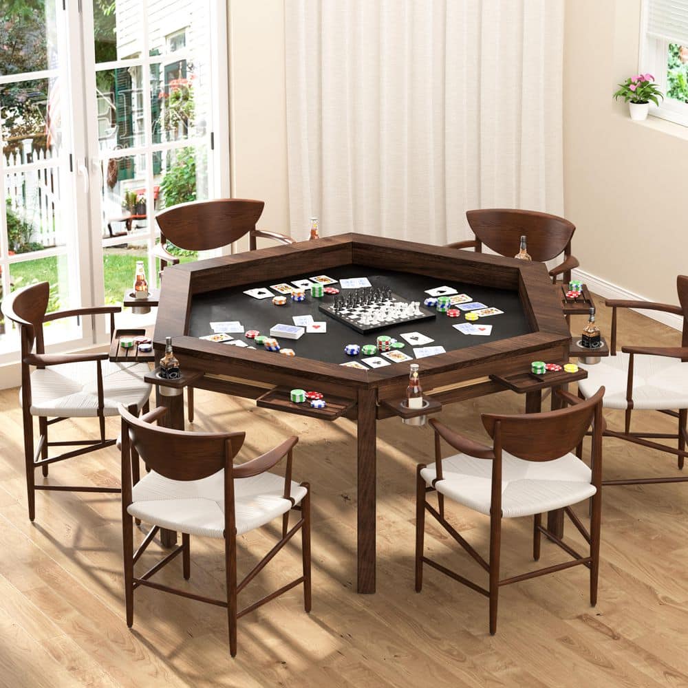 VEIKOUS 62.2 in. W 4-6-Player Wood Poker Table with Removable Top and ...