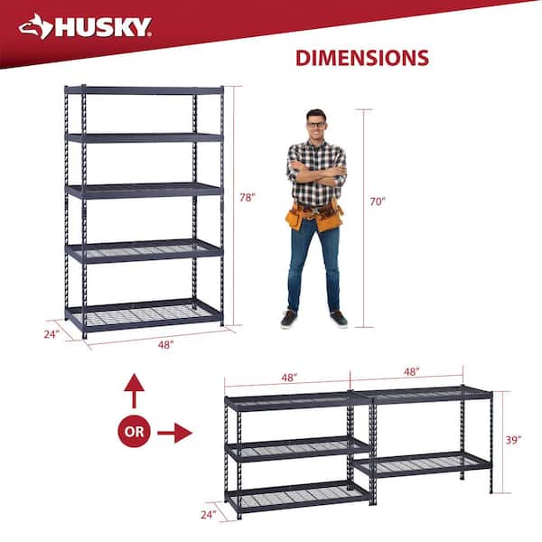 Husky 5-Shelf Metal Heavy-Duty Adjustable Garage Storage Shelving Unit ...