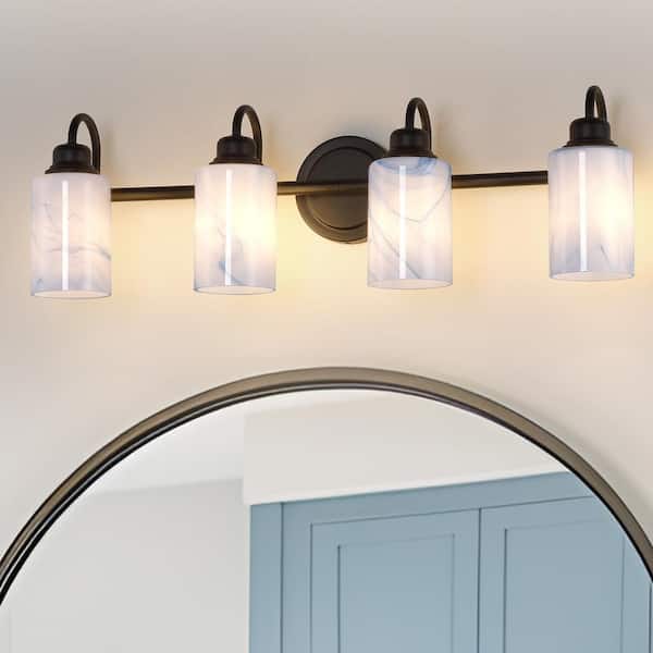 pasentel 26.5 in. 4 Light Blue Bathroom Vanity Light with Art Glass ...