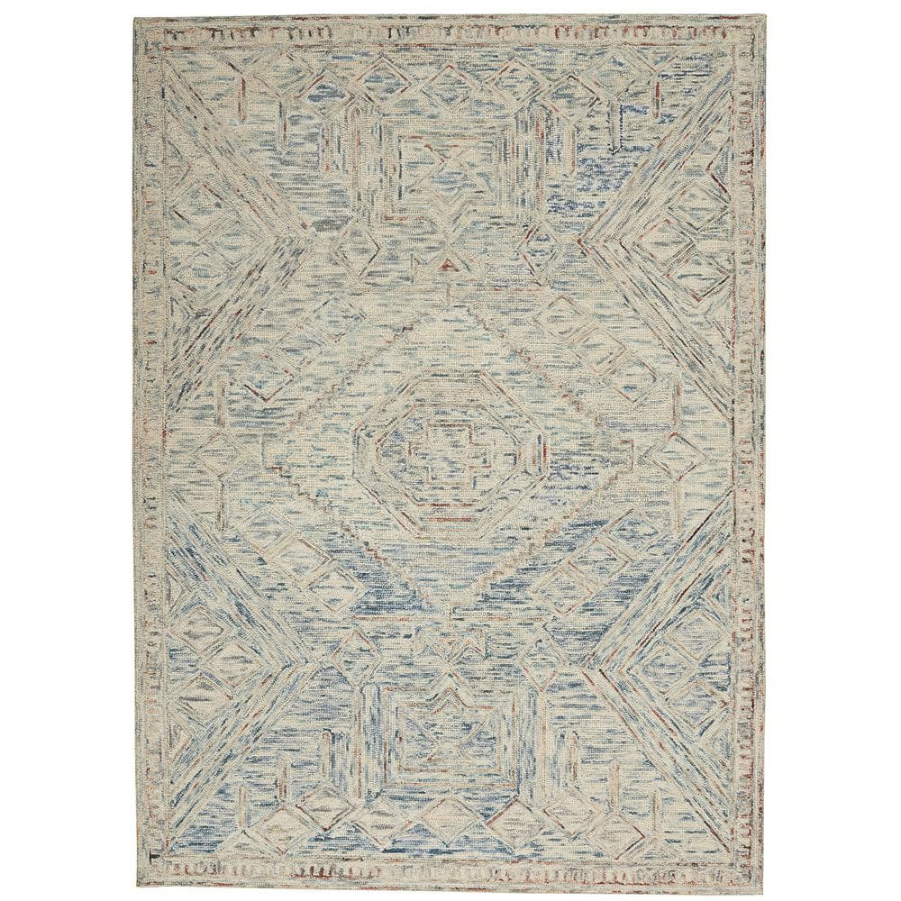 Nourison Interlock Blue/Multi 5 ft. x 8 ft. Contemporary Geometric ...