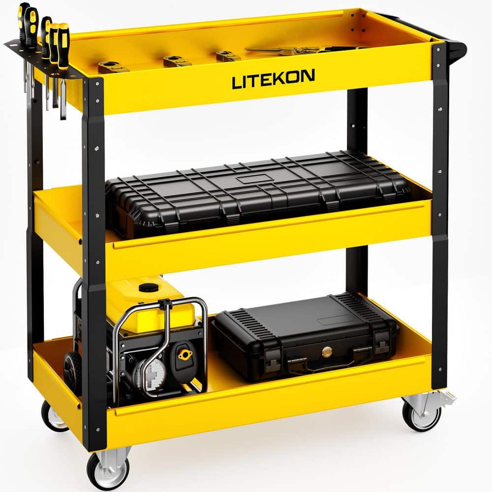 LITEKON 29 in. 300 lbs. Tool Storage Tool Cart on Wheels Yellow ...