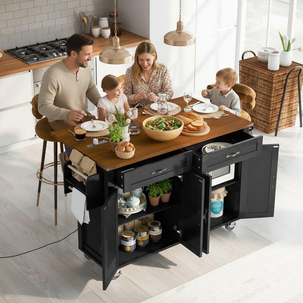 Reviews for Runesay Farmhouse Black Wood 53.5 in. Power Outlet Drop ...