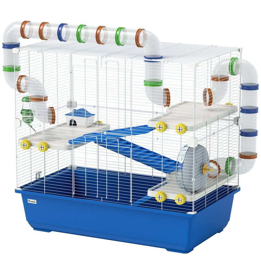 PawHut Hamster Cage, 4 Tier Small Animal Cage Rat Cage with Tunnel Tube ...