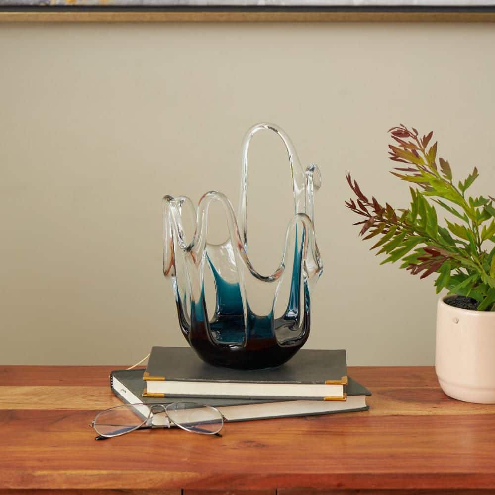 Litton Lane 10 in. Blue Ombre Glass Abstract Decorative Geomtetric Vase ...