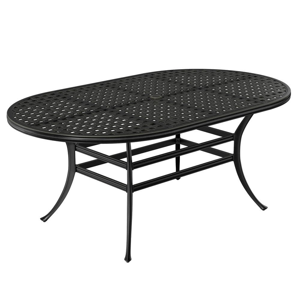 Clihome Cast Aluminum Outdoor Patio Oval Plaid Hollow Dining Table with ...