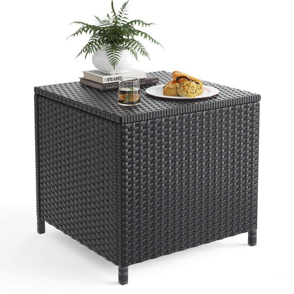 Outdoor Resin Square Wicker Side Table with Storage Patio Rattan End ...