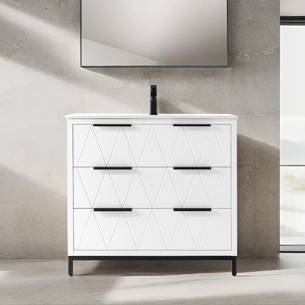 eclife 36 in. W x 18 in. D x 34 in . H Single Sink Bath Vanity in White ...