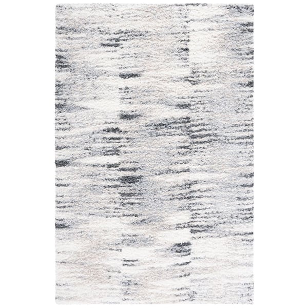 SAFAVIEH Berber Shag 5 ft. x 8 ft. Gray/Ivory Striped Geometric ...