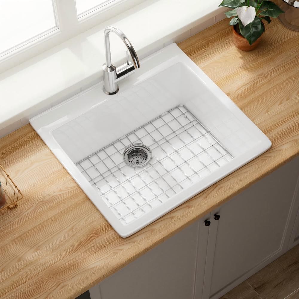 Kuomih 24 in. White Kitchen Sink 1 Hole Small Outdoor Kitchen Sink Drop ...