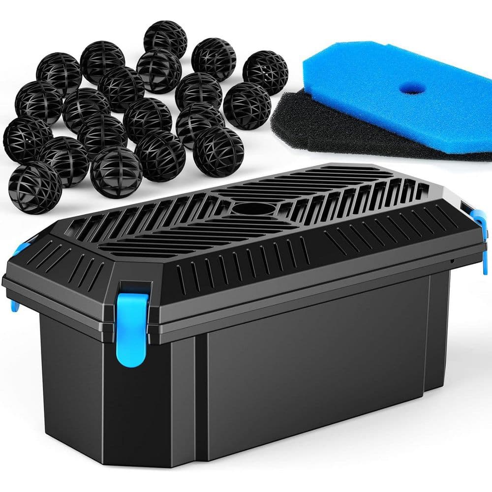 Phewnyzo Outdoor Pond Filter Box with 2 Filter Pads 20 Bio-Balls for ...