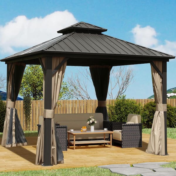 ToolCat 8 ft. x 8 ft. Gray Hardtop Gazebo, Aluminum Metal Gazebo with ...