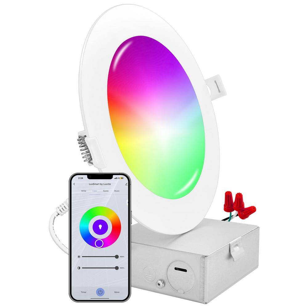 LUXRITE 6 in. Smart Round Integrated LED Recessed Light RGBW Color ...