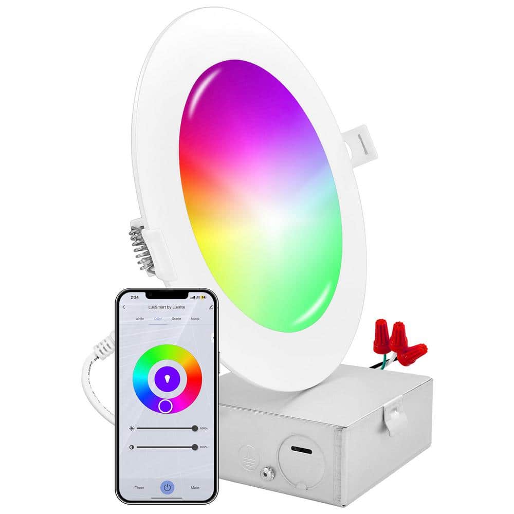 LUXRITE 6 in. Smart Round Integrated LED Recessed Light RGBW Color ...